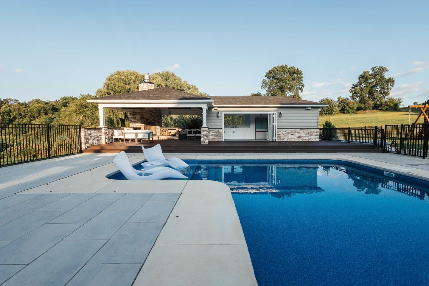 Modern Pool House Trex Deck / Curved Timbertech Deck - Victor, NY
