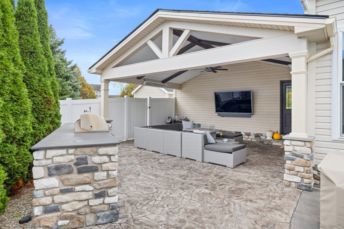 Outdoor Kitchen / Stamped Concrete Patio / Open Porch - Victor, NY | Sq ...